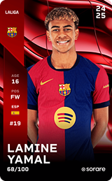 Lamine Yamal : card 2024 rare 68 sorare - SoBase.football